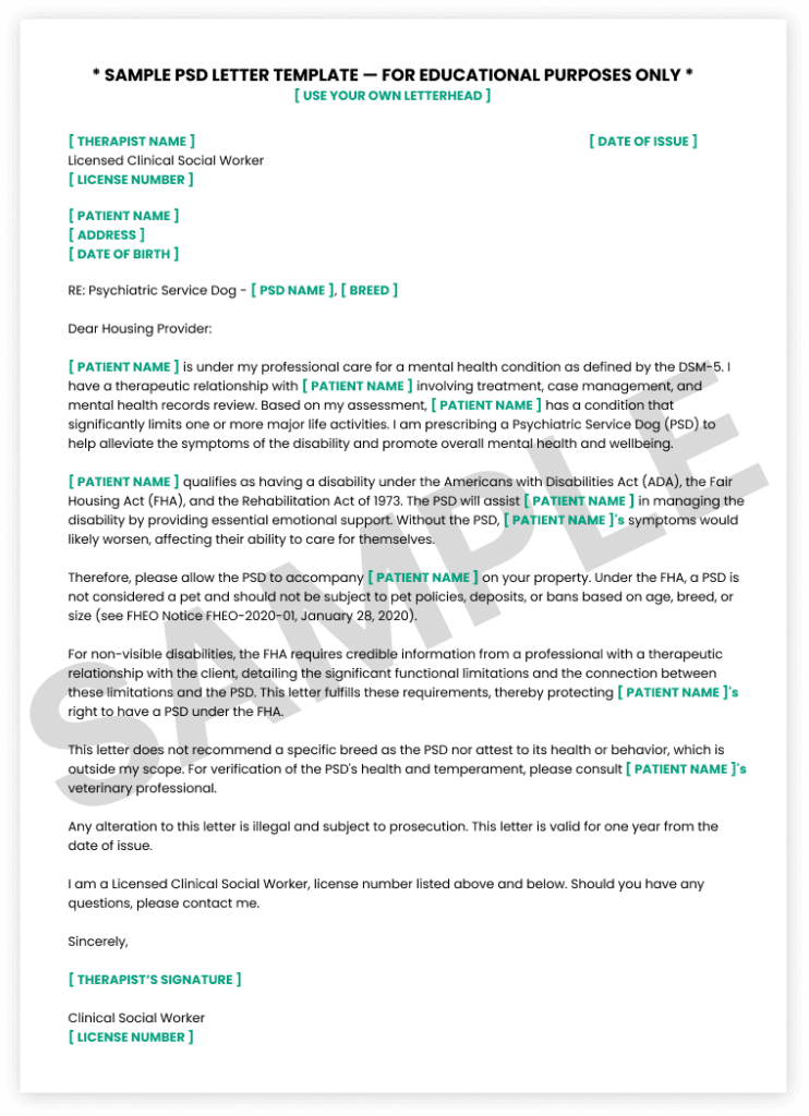 Service Dog Letter Template: Components and Use Cases | ESA Pet